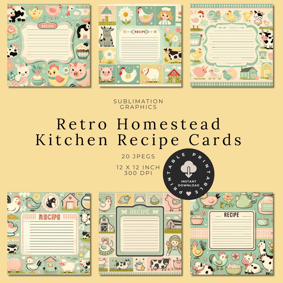 Vintage 1950's Farm Recipe Cards, Adorable Farm Animal Theme, Retro ...