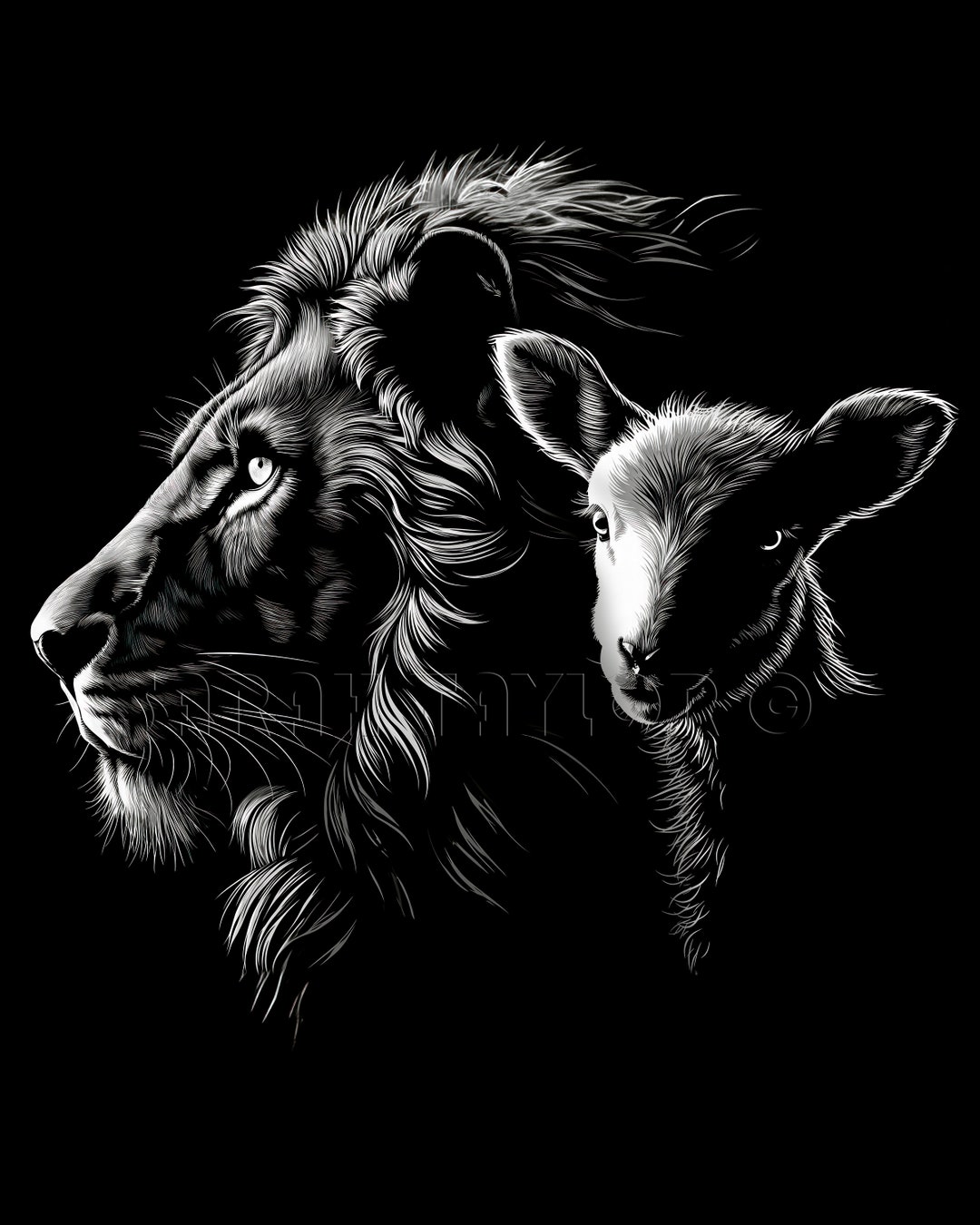 Lion and Lamb, DIGITAL DOWNLOAD, Black, Background, Lion, Lamb, Christ ...