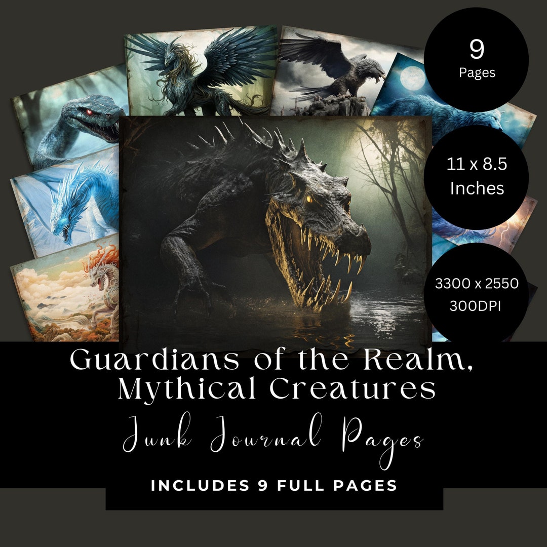 Mythical Creatures Junk Journal Pages | 9 Full Printable Pages of ...