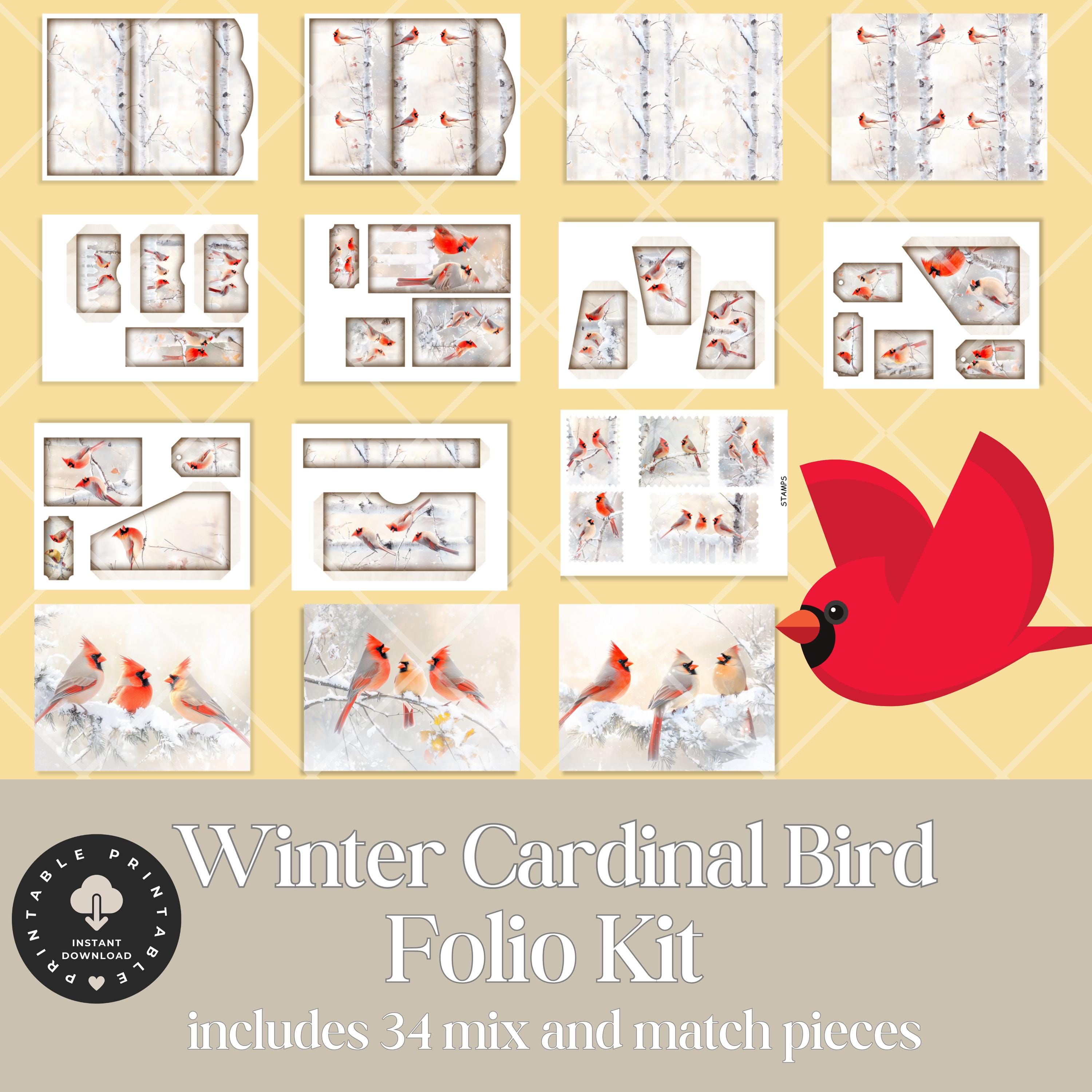 Red Cardinal Bird Printable Folio Kit - Digital Paper Journal Pages ...