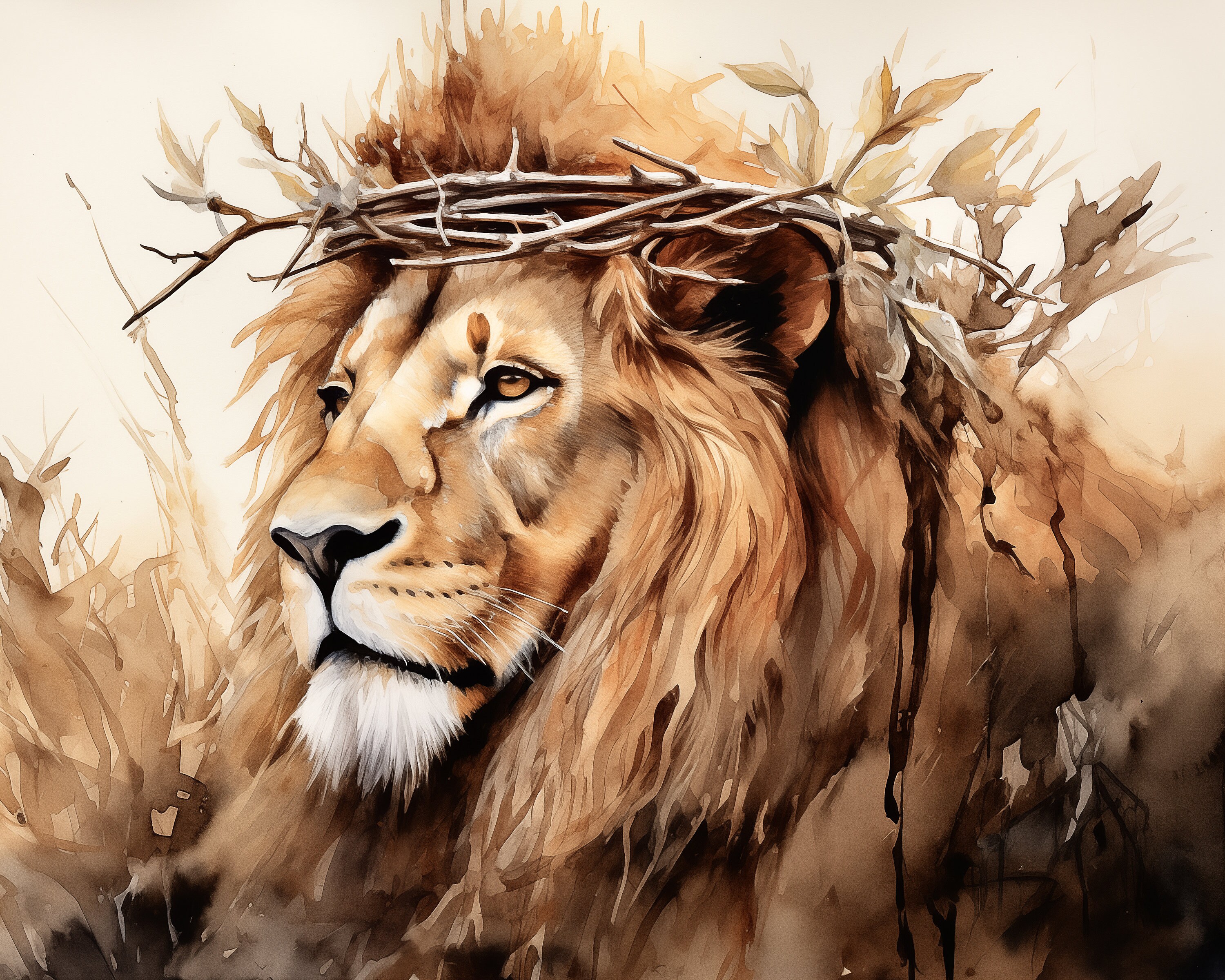 Easter Lion of Judah With Crown of Thorns, DIGITAL DOWNLOAD, Watercolor ...