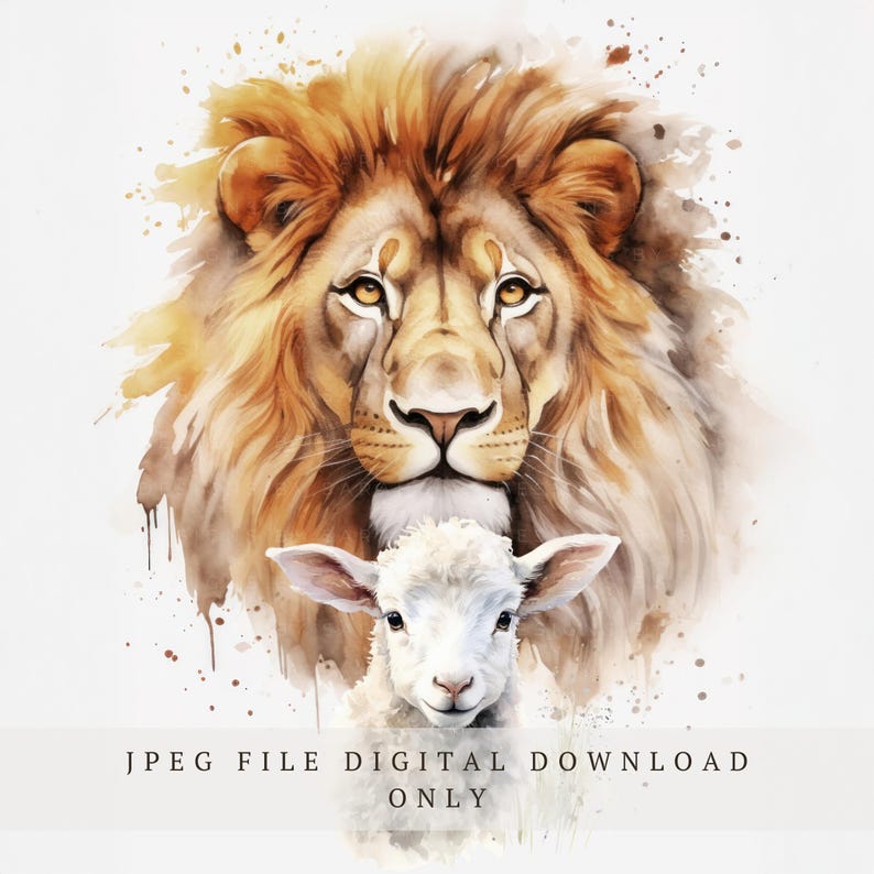 Lion and Lamb Watercolor Print: Biblical Christian Wall Art (digital ...