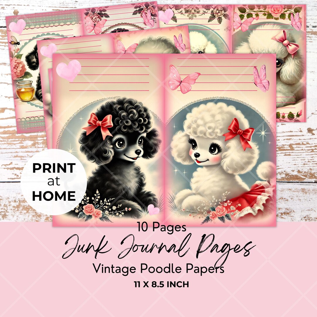 Vintage Poodle Digital Junk Journal Pages Printable Stationery DIY ...