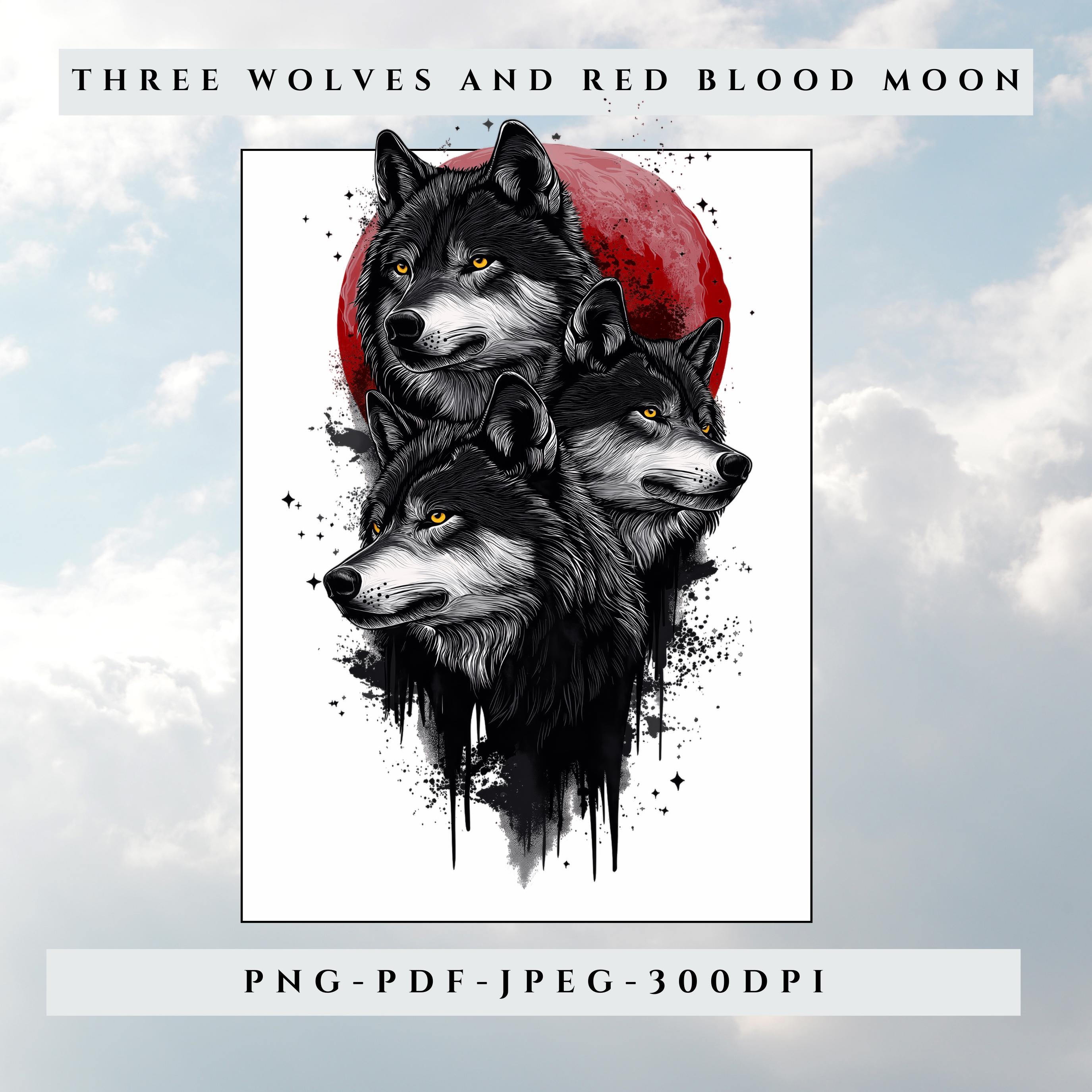 Three Wolf Moon, Red Blood Moon PNG Sublimation Graphic Wolf Pack Shirt ...