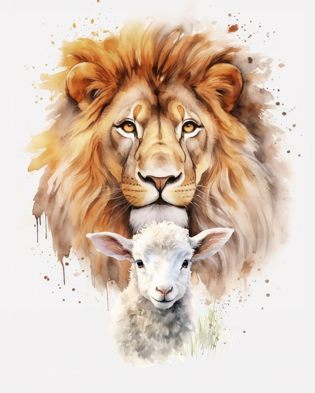 León y cordero, Acuarela, DESCARGA DIGITAL, león, cordero, Cristo ...