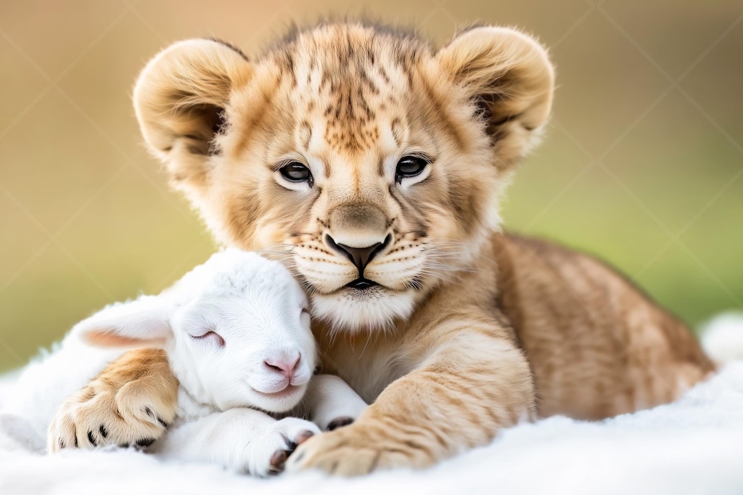 Lion and Lamb Baby Nursery Wall Art, Baby Lion Cub of Judah Religious ...