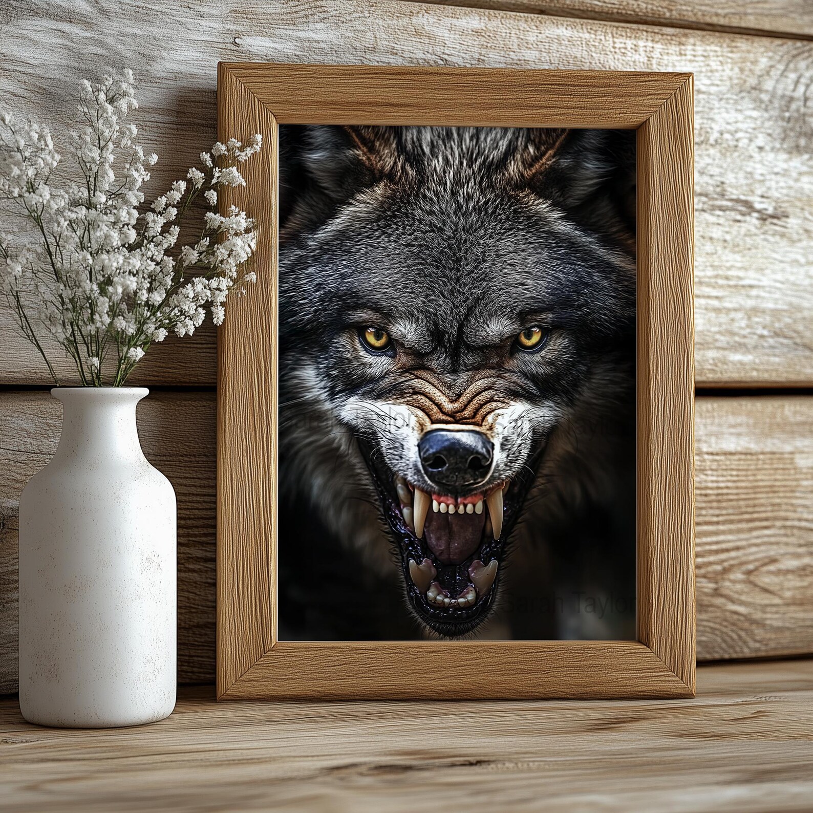 Wolf Print, Printable Wall Art Fierce Survival, Resilience Portrait of ...