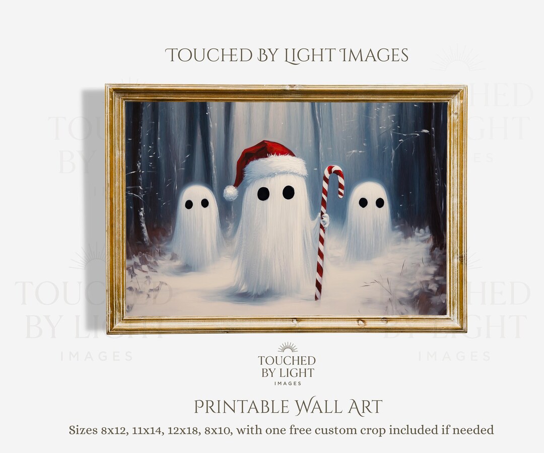 Cute Christmas Ghost Printable Wall Art, Holiday Ghosts in Forest With ...