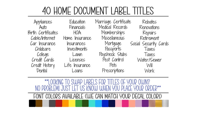 Home Documents Labels Household Filing Decal File Cabinet - Etsy
