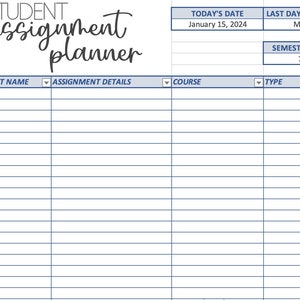 Student Assignment Planner - Etsy
