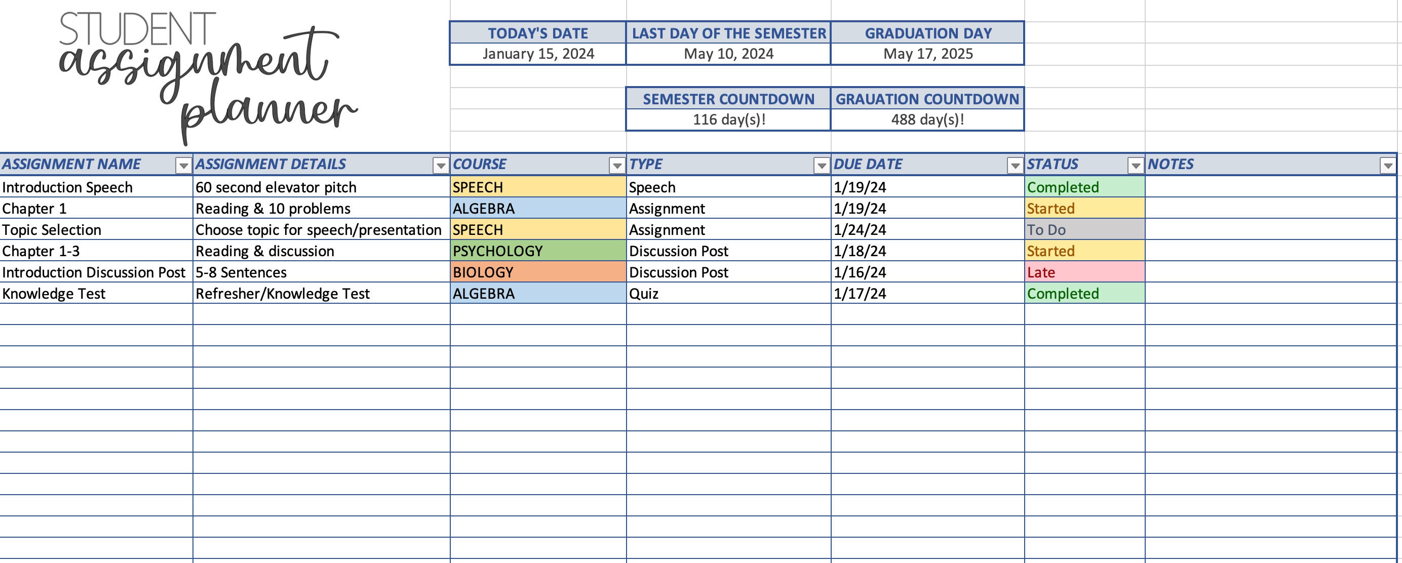 Student Assignment Planner - Etsy