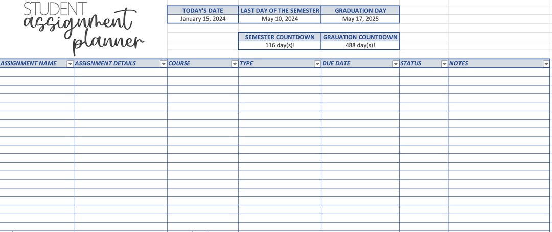 Student Assignment Planner - Etsy
