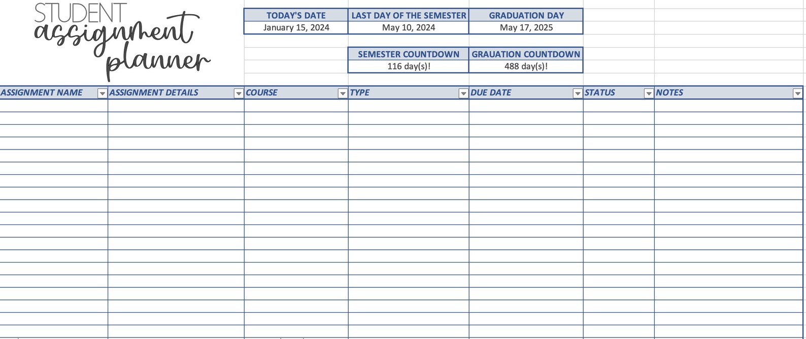 Student Assignment Planner - Etsy