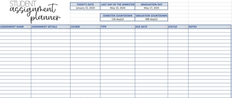 Student Assignment Planner - Etsy