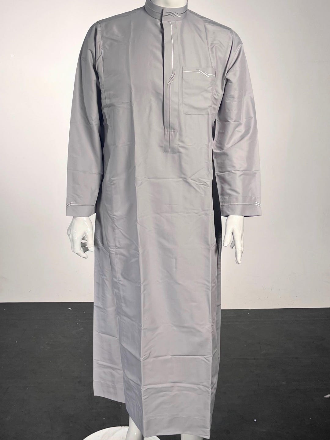 Nusuki Men's Premium Quality Silver Jubbah | Embroidered Thobe, Eid ...