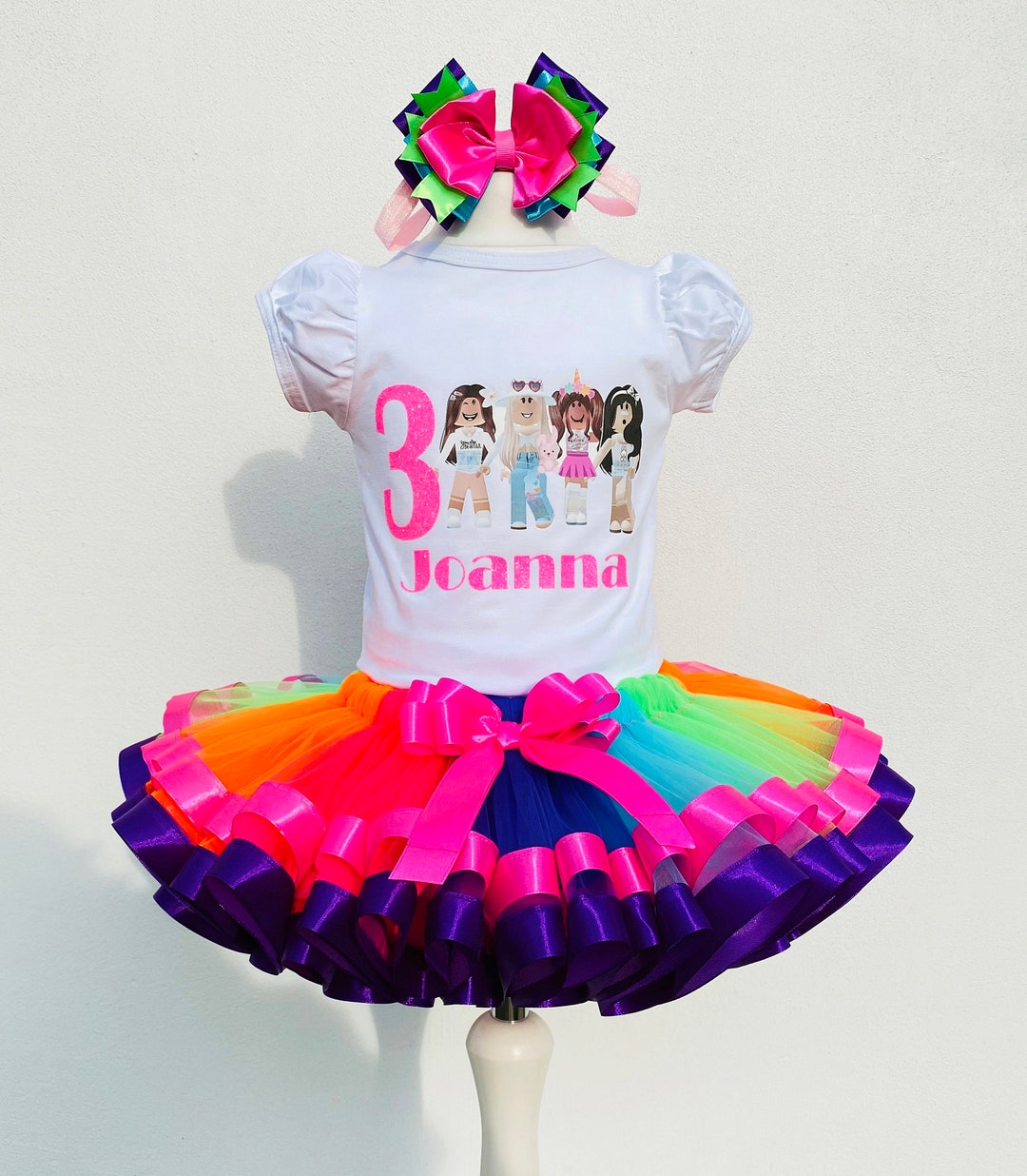 Rainbow Roblox Girls Birthday Outfit: Personalized Baby Tutu Set - Etsy