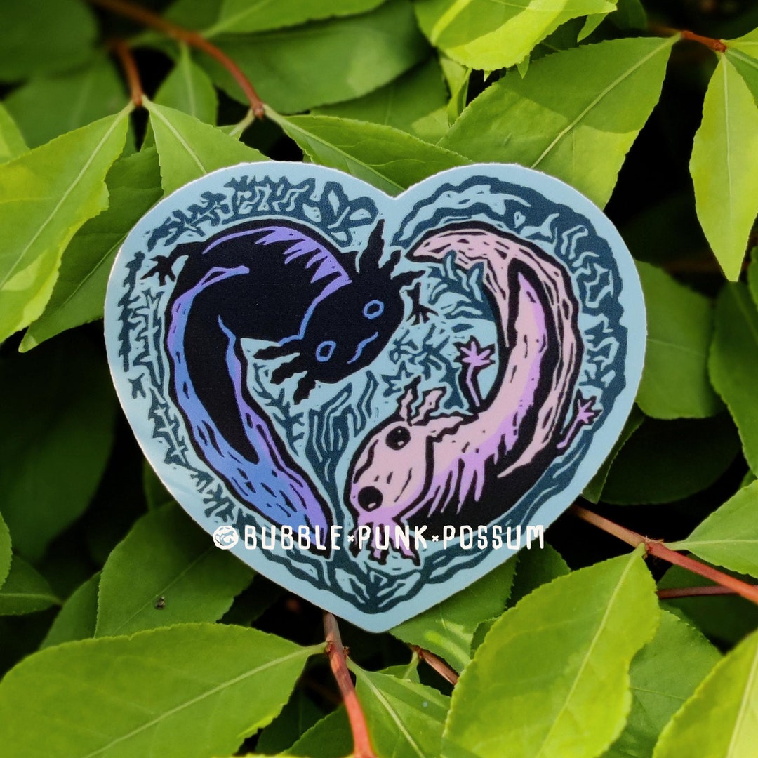 Axolotl Heart Sticker - Colorful Salamander Love Decal - Waterproof ...