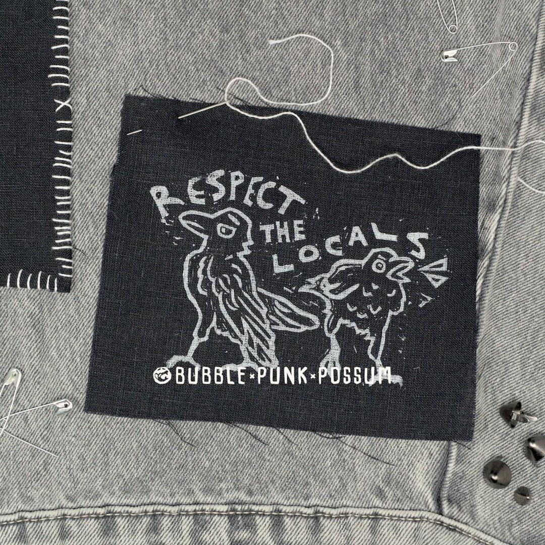 Respect the Locals Crow Patch - Linen Fabric Linocut Block Print Punk ...