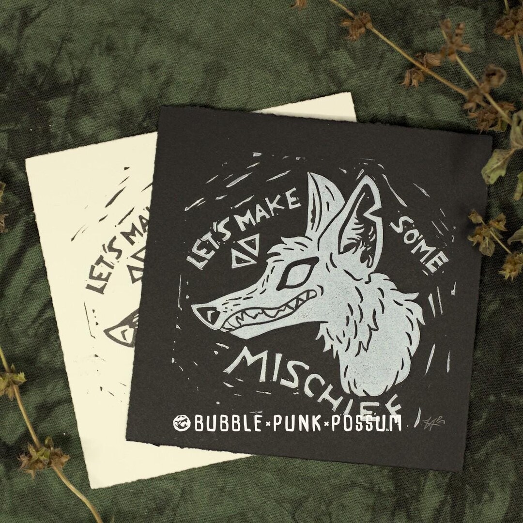 Coyote Print - Black and White Linocut Block Print Art - Etsy