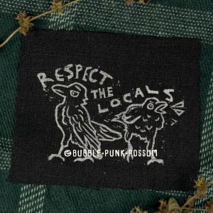 Respect the Locals Crow Patch - Linen Fabric Linocut Block Print Punk ...
