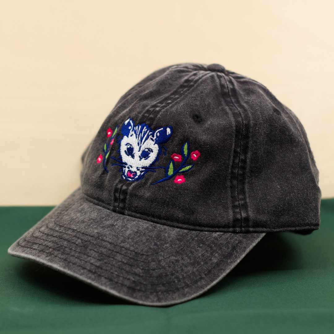 Embroidered Floral Possum Hat Washed Out Style Dad Cap Vintage Look and ...