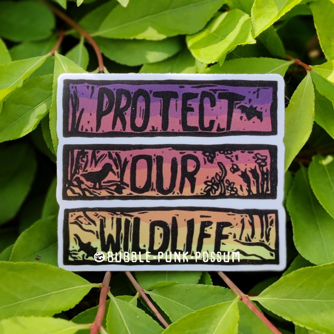 Protect Our Wildlife Sticker: Linocut Style Pvc-free Decal - Etsy