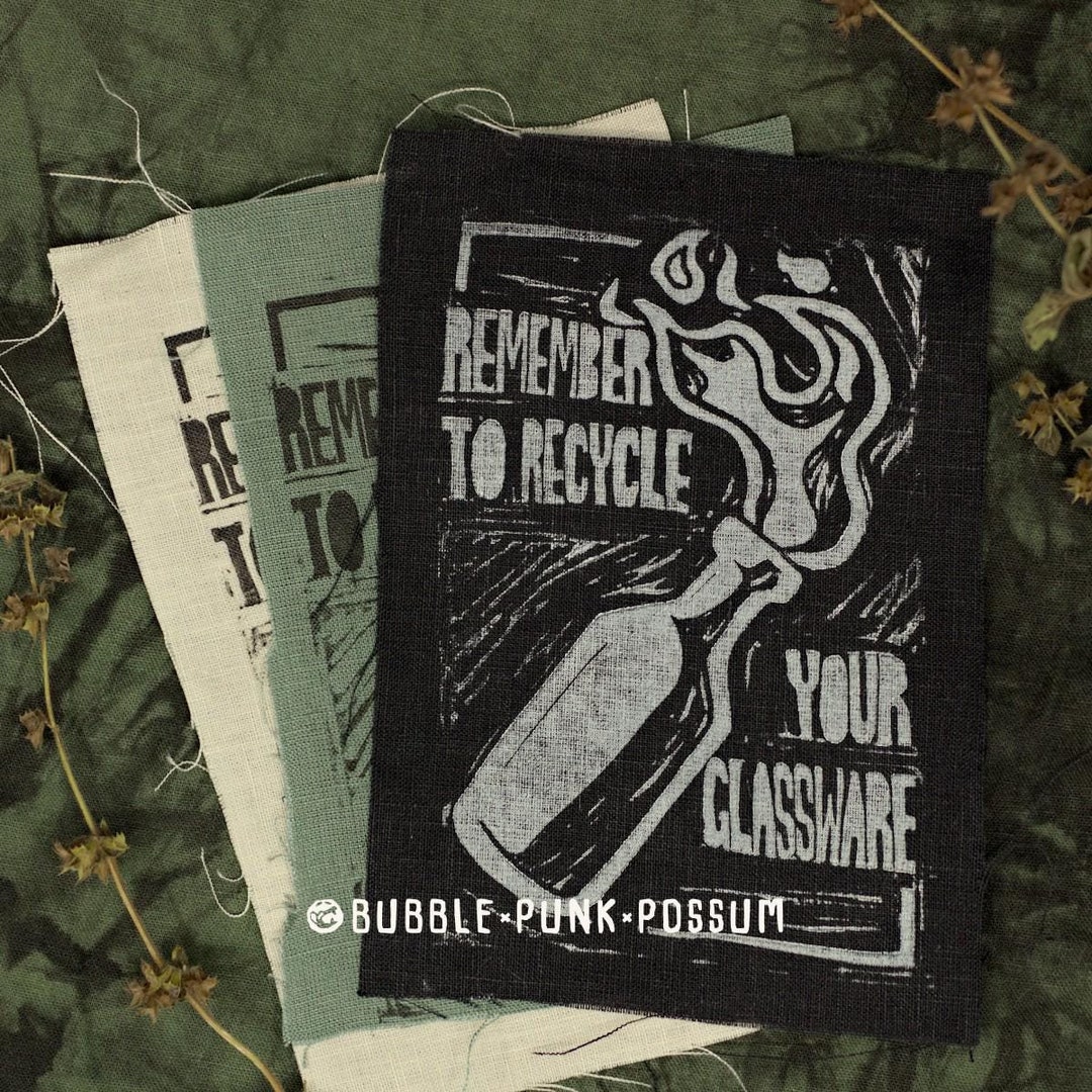 Molotov Patch: Remember to Recycle Your Glassware - Linocut Printed ...