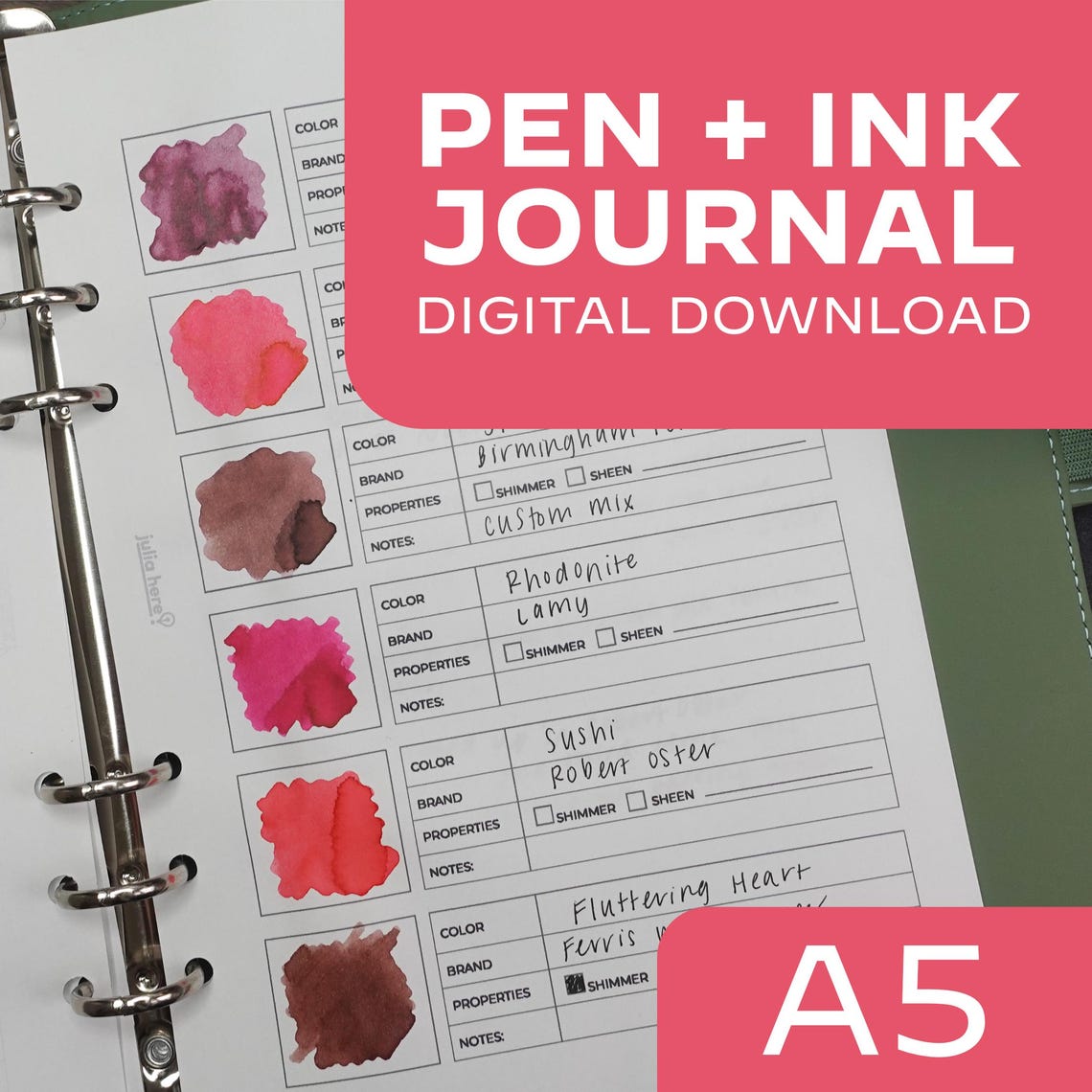 Fountain Pen & Ink Directory Journal · Inserts · DIGITAL DOWNLOAD (A5 ...