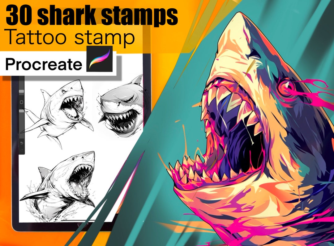 30 Sharks Stamps for Procreate! THE BEST!! Must Have for Tattooers Easy ...