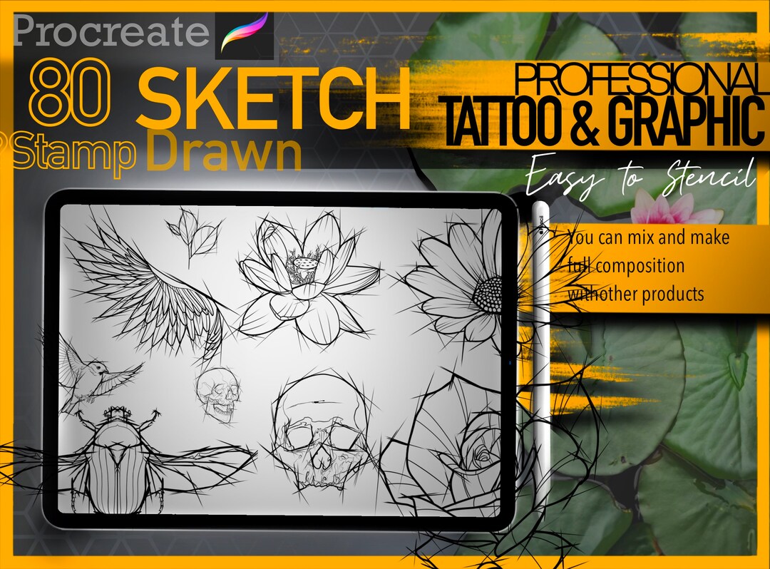 80 Sketch TATTOO Vol.1 Designs Ready to Use Stamps for Procreate ULTRA ...