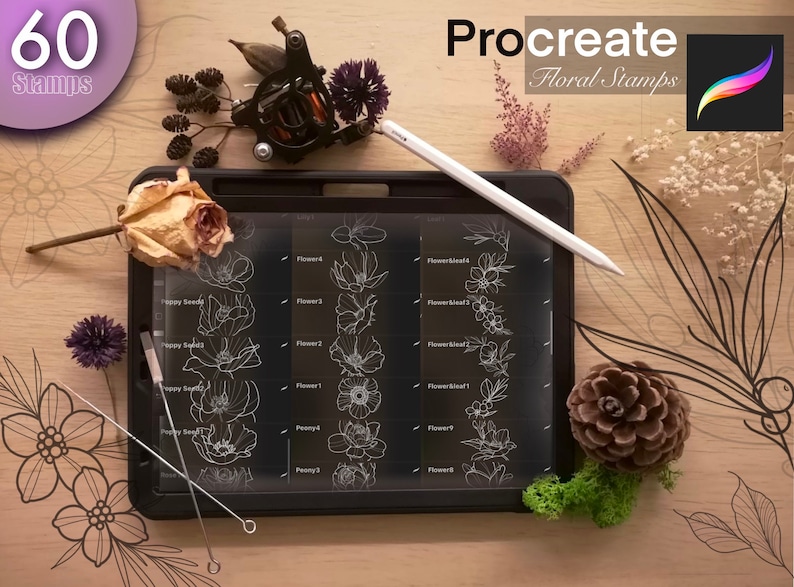 60 Procreate Floral Stamps SUPER SET | Etsy