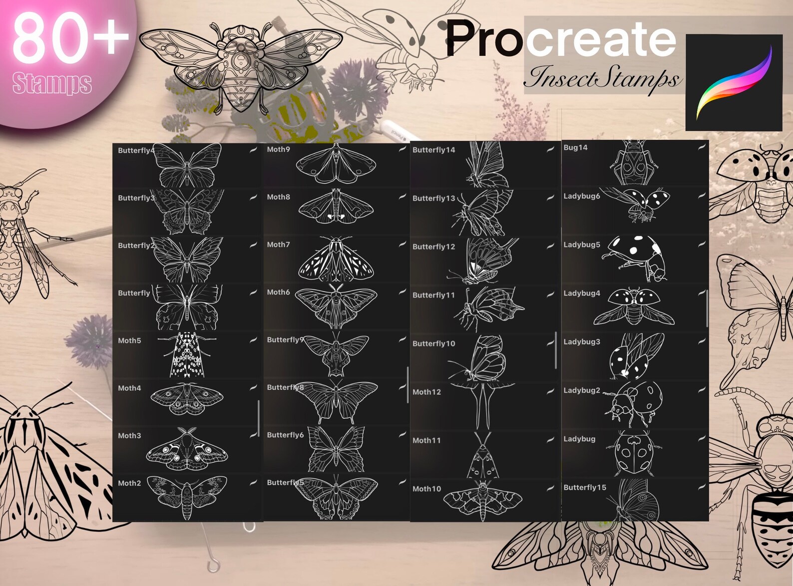 80 Insects Stamps for Procreate GREAT Must Have for - Etsy