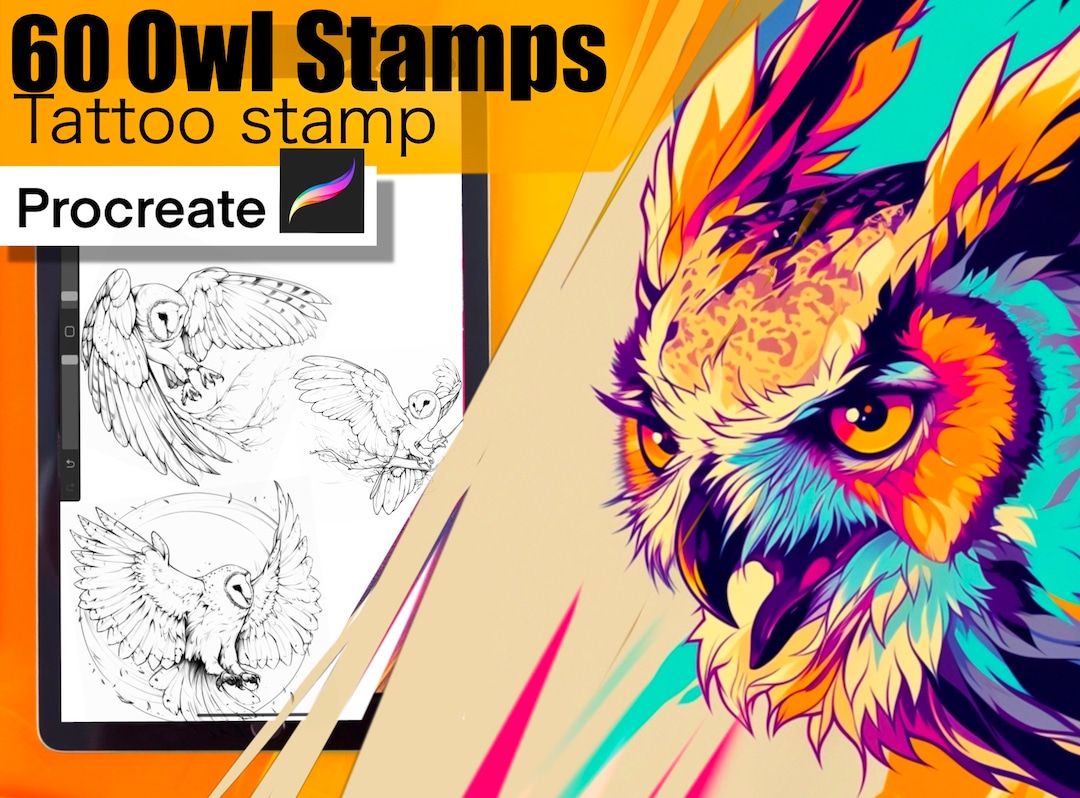 60 Owl Stamps for Procreate! THE BEST!! Must Have for Tattooers Easy to ...