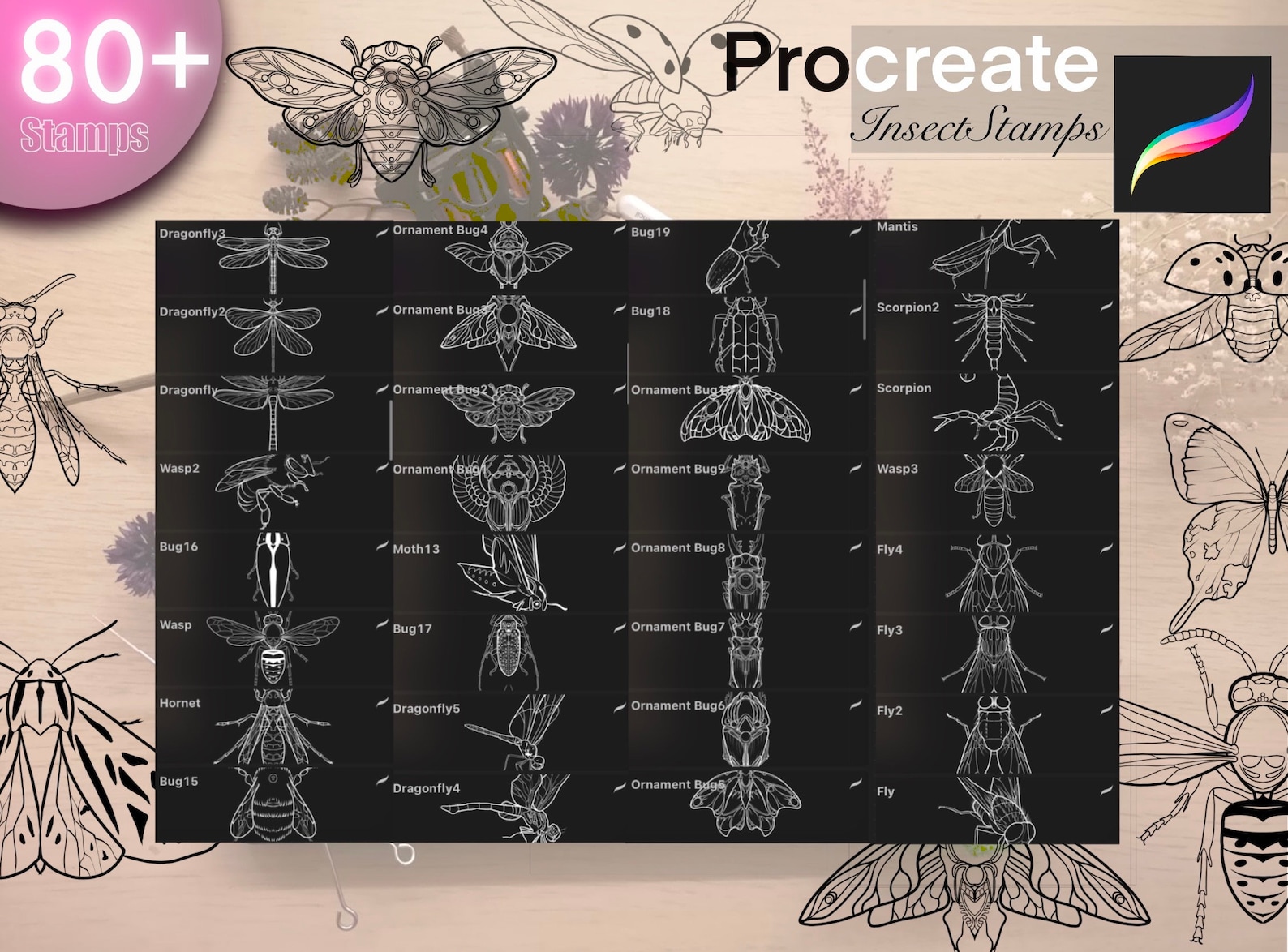 80 Insects Stamps for Procreate GREAT Must Have for - Etsy
