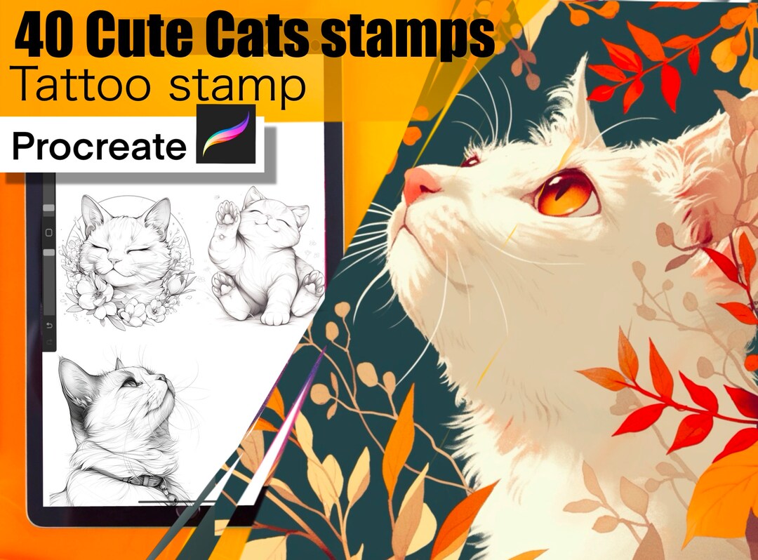 40 Cute Cats Stamps for Procreate THE BEST Must Have for Tattooers Easy ...