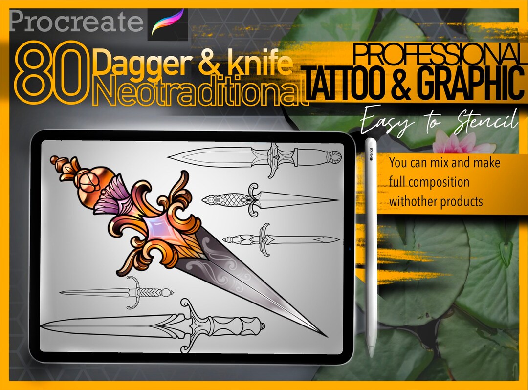 80 Neotraditional Dagger and Knife for Procreate!! Must Have for ...