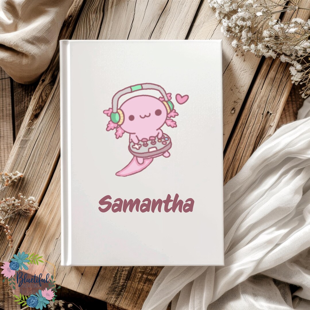 Cute Pink Axolotl Salamander Gamer Hardcover Journal, Personalized ...