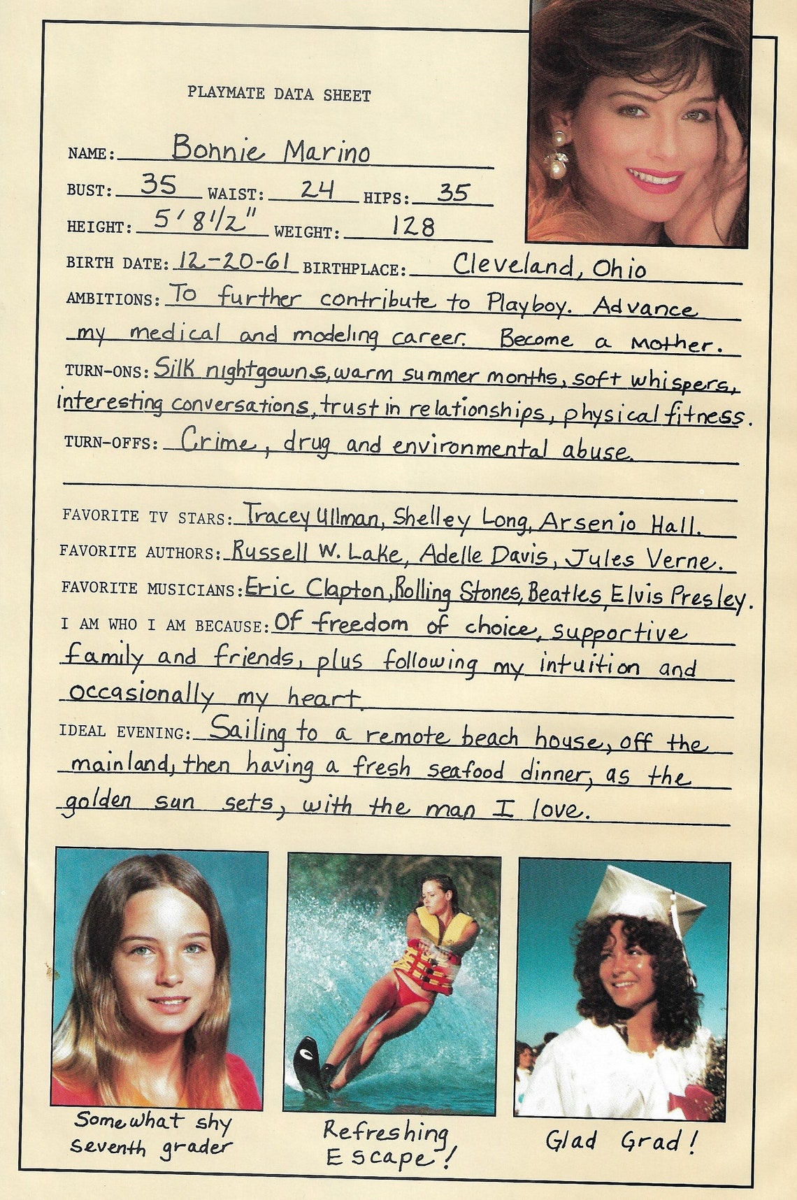 Vintage 1990 Playboy June Bonnie Marino Centerfold Renee - Etsy