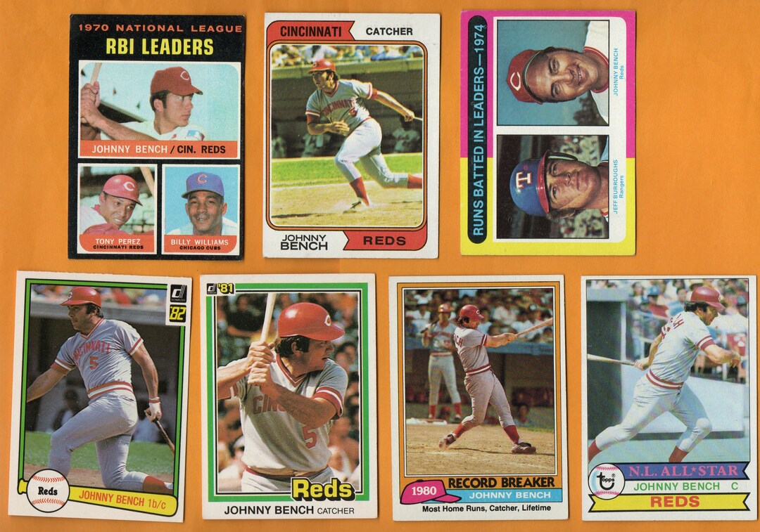Johnny Bench Vintage 1971 1990 15 Card Lot Cincinnati Reds NEAR MINT Mw ...