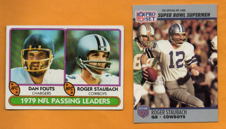 Roger Staubach 1980 Topps & 1990 Pro Set 2 Card Lot Dallas Cowboys ...
