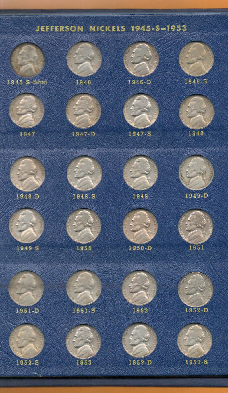 Jefferson Nickel Collection 1938 - 1965 72 Different Coins in Whitman ...