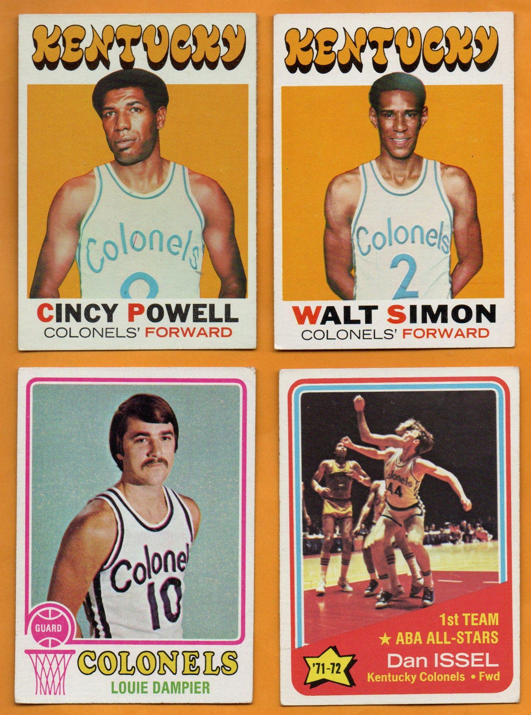 Kentucky Colonels 1971 - 1974 Topps ABA Basketball 4 Card Lot Issel ...