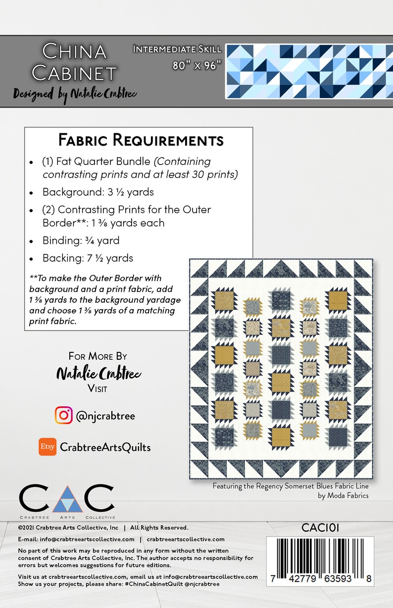 China Cabinet Quilt Pattern by Natalie Crabtree - Etsy