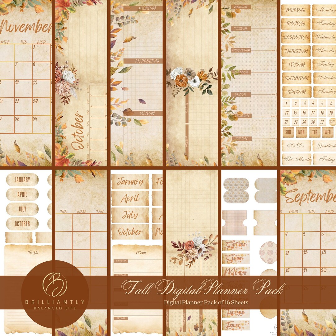 Junk Journal Kit | Fall Digital Planner Pack | Junk Journal Supplies ...