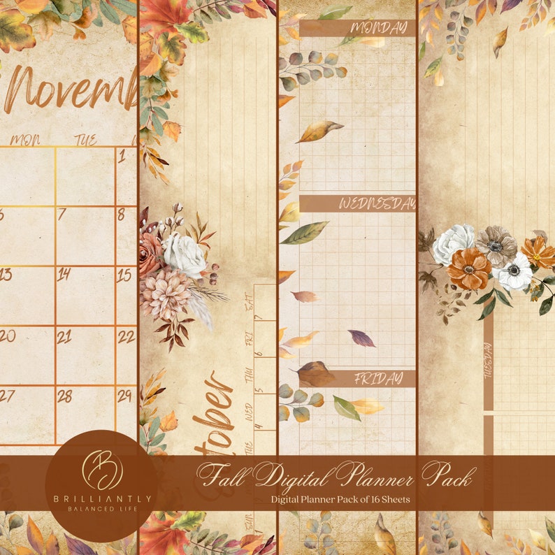 Fall Digital Planner Pack Junk Journal Supplies Planner Pages Neutral ...