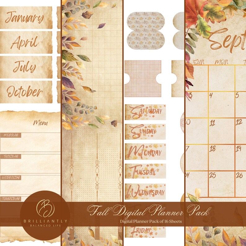 Fall Digital Planner Pack Junk Journal Supplies Planner Pages Neutral ...