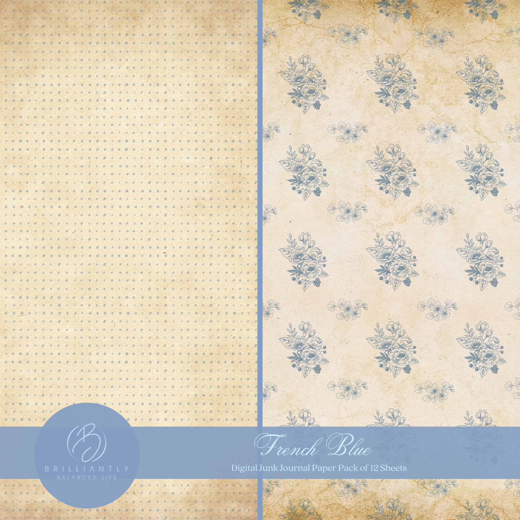 Junk Journal Kit | French Blue Junk Journal Digital Paper Pack | Junk ...