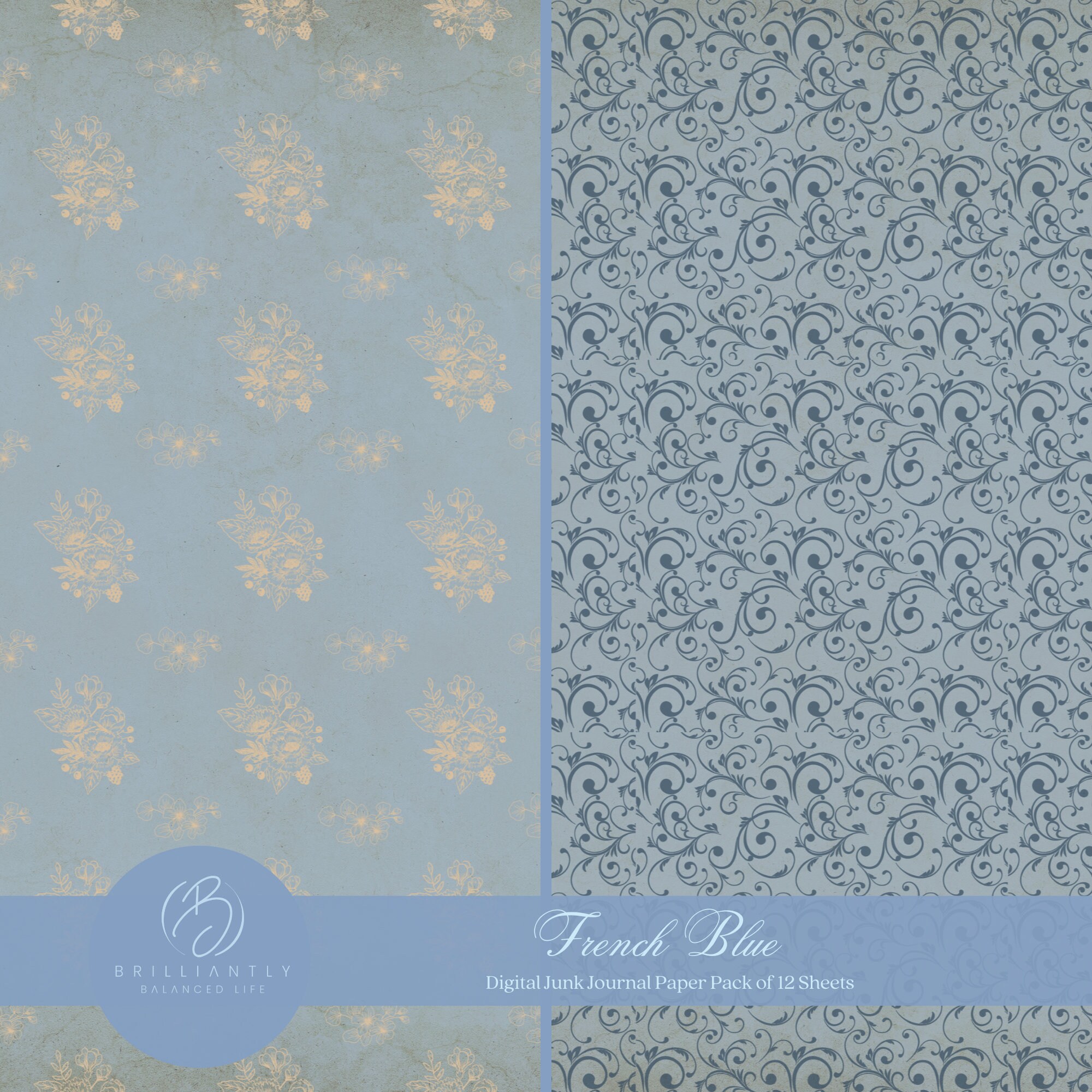 Junk Journal Kit | French Blue Junk Journal Digital Paper Pack | Junk ...