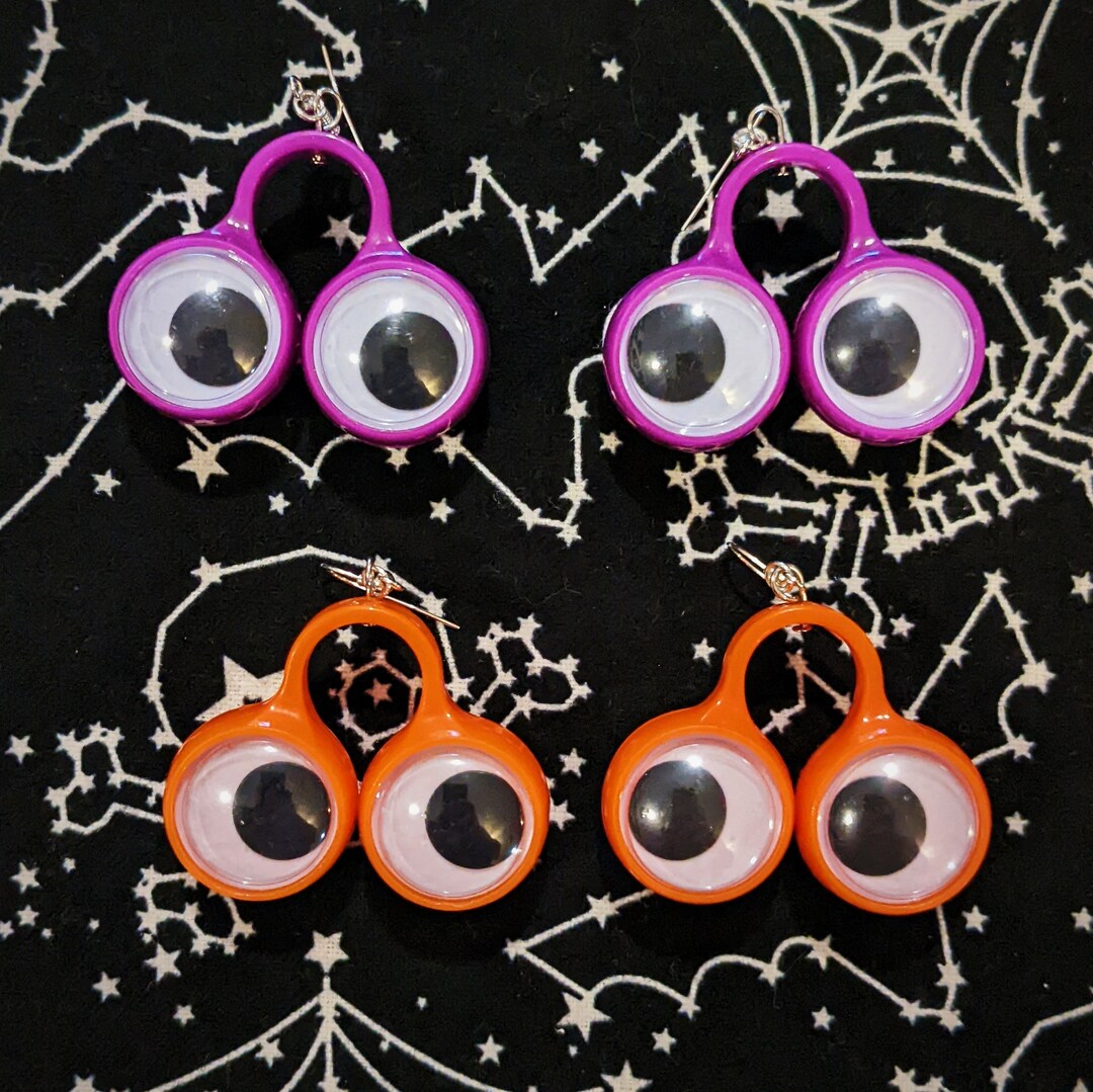 Finger Puppet Googly Eyes Toy Earrings Orange or Purple Fun Colorful ...