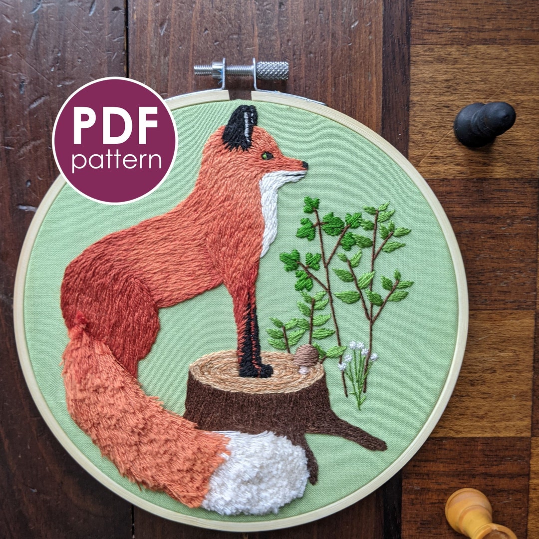 Woodland Fox Embroidery Pattern PDF, Hand Embroidery Fluffy Fringe ...